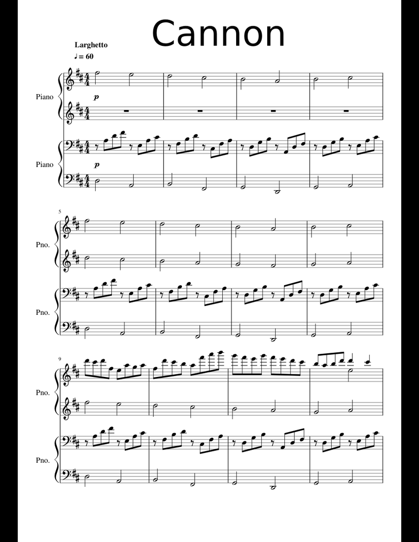 Cannon en Re (piano4manos) sheet music for Piano download free in PDF ...