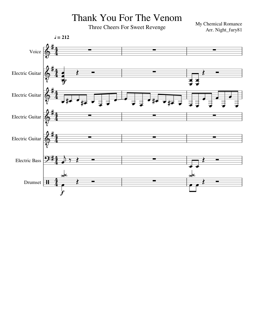 Thank You For The Venom Sheet music for Piano, Guitar, Bass, Percussion ...