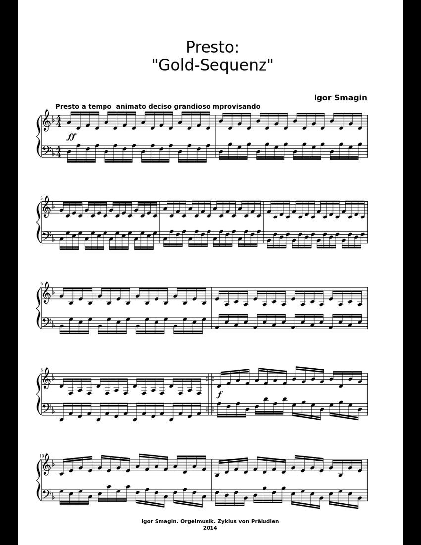 Presto: The Golden Sequence in d moll sheet music download free in PDF ...