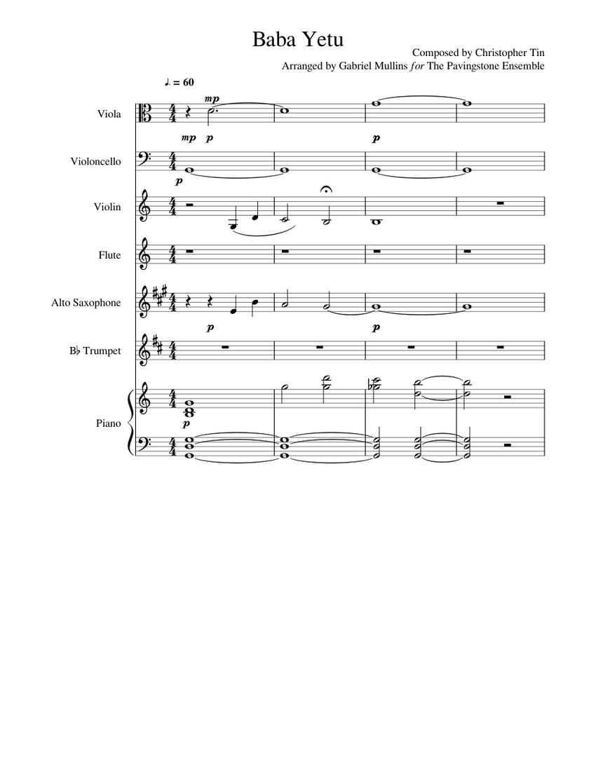 Baba Yetu Sheet music for Piano, Trumpet (In B Flat), Violin, Flute & more instruments (Mixed ...