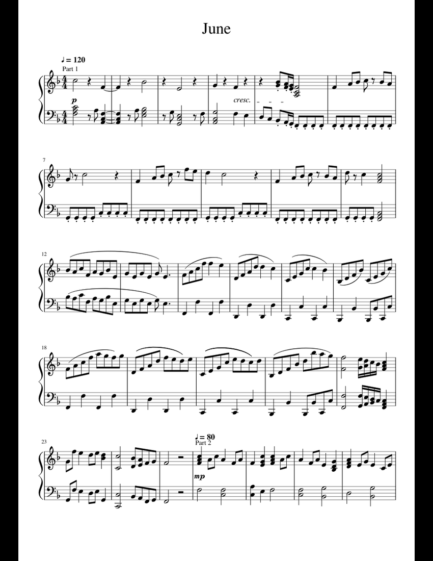 June sheet music for Piano download free in PDF or MIDI
