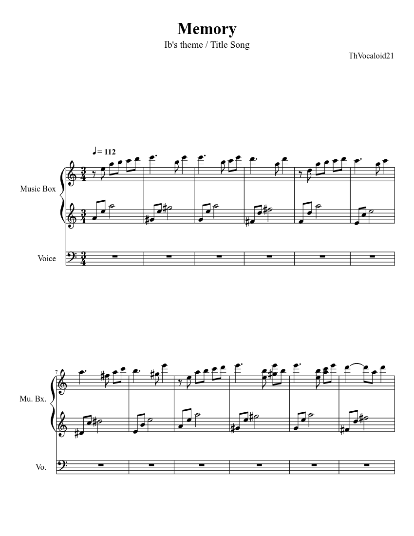 Ib's theme/Ib title - Memory sheet music download free in PDF or MIDI