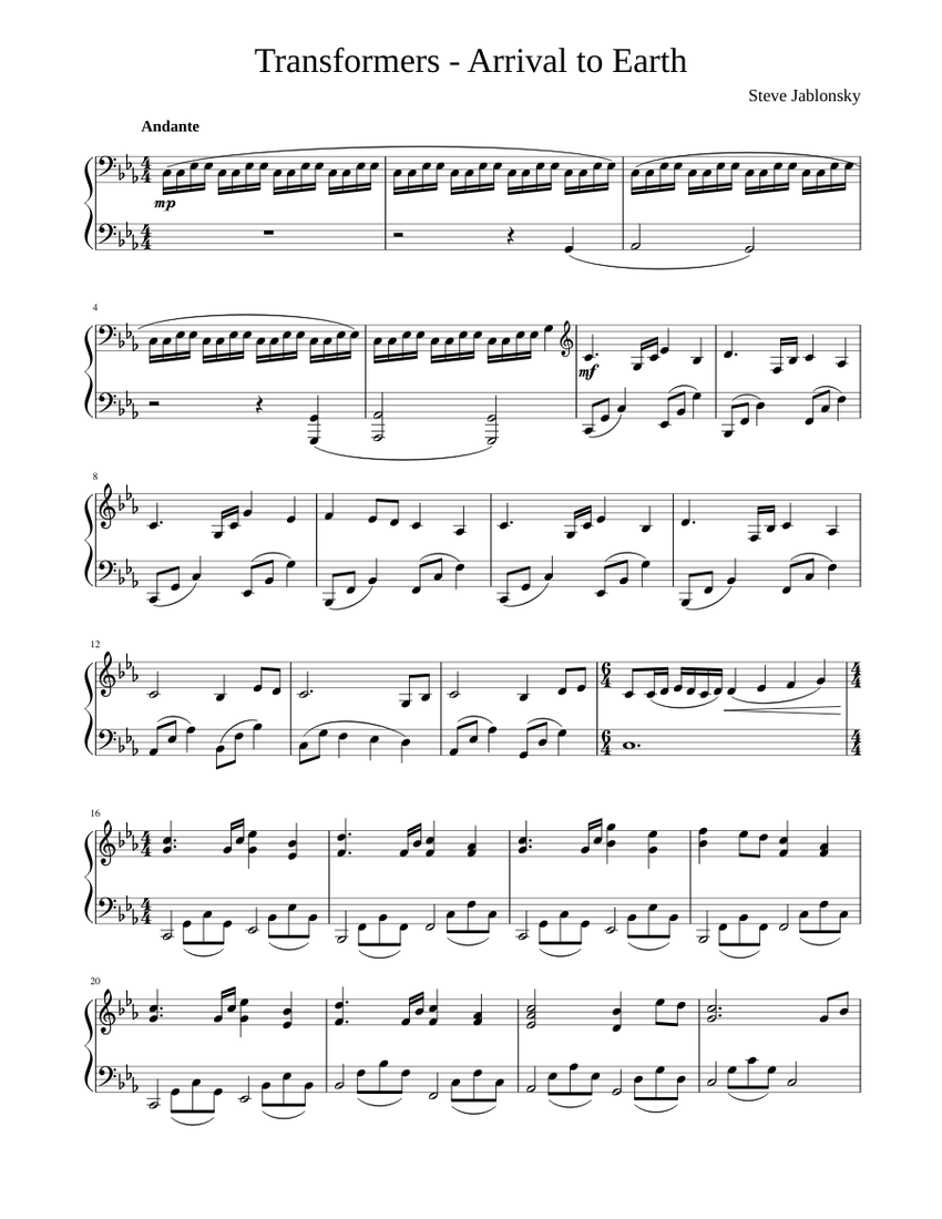 Transformers Arrival to Earth Sheet music for Piano | Download free in PDF or MIDI | Musescore.com
