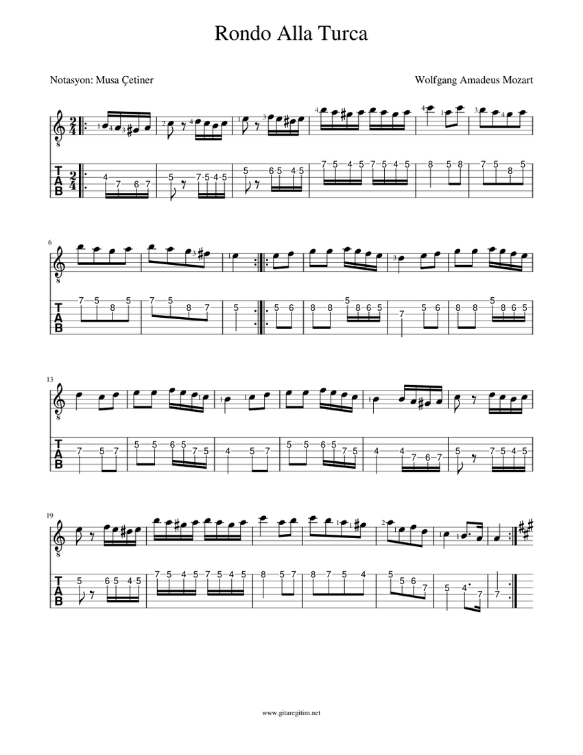 Mozart - Rondo Alla Turca Sheet music for Guitar | Download free in PDF ...
