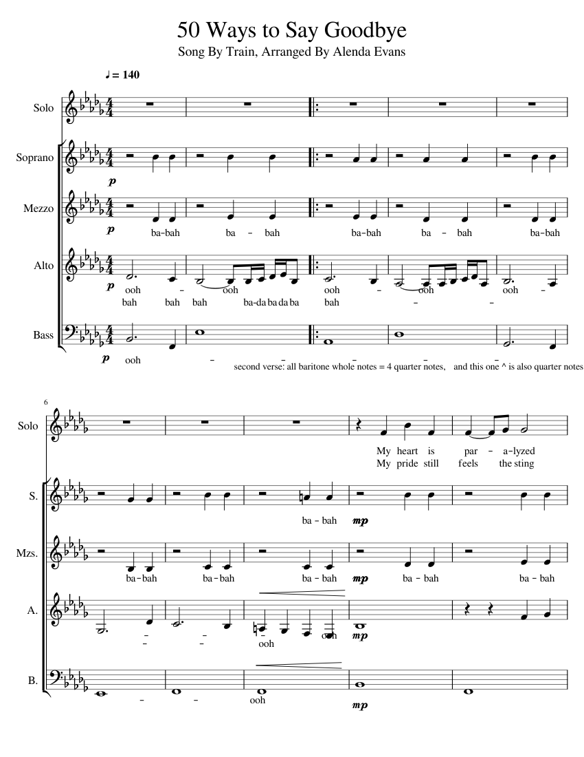 50 Ways to Say Goodbye A Cappella Arrangement Dustin key unfinished ...