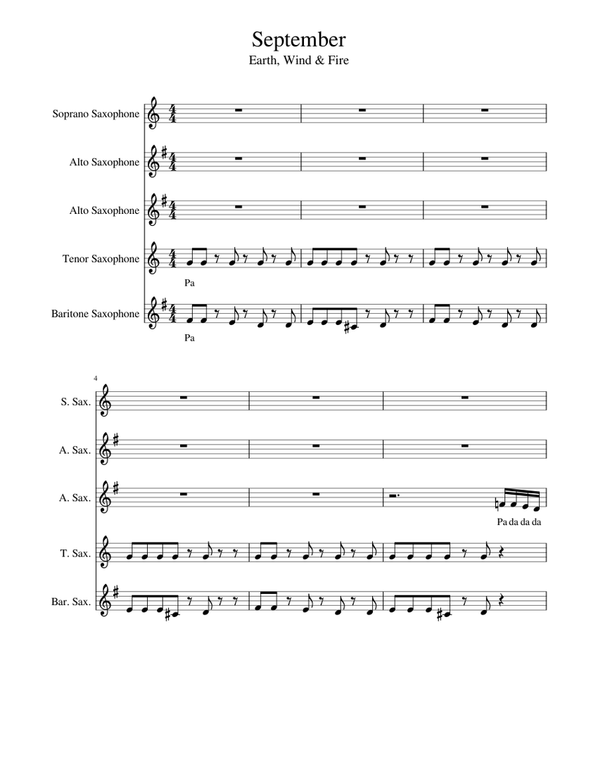 September - Earth, Wind, and Fire Sheet music for Soprano Saxophone, Alto Saxophone, Tenor ...