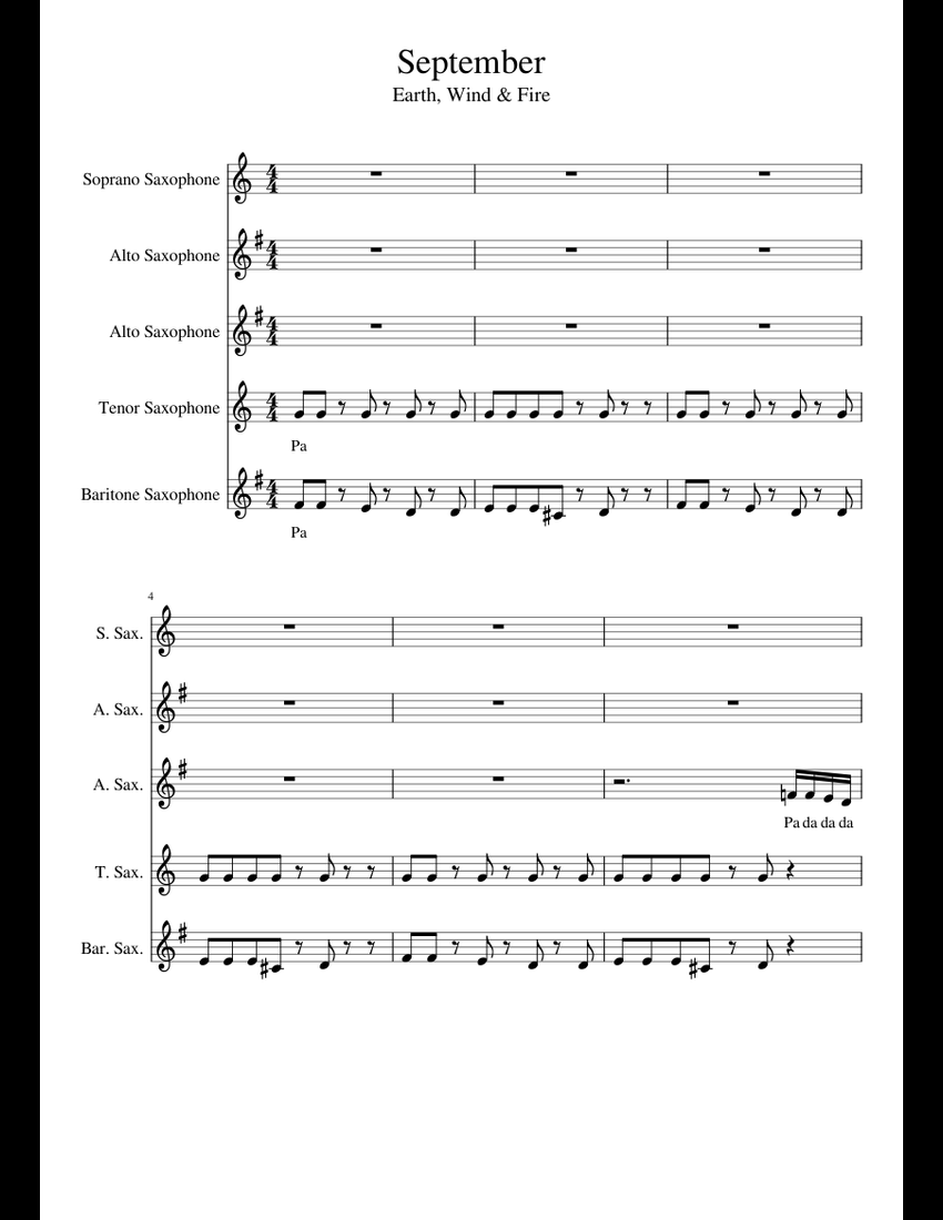 September - Earth, Wind, and Fire sheet music for Soprano Saxophone ...