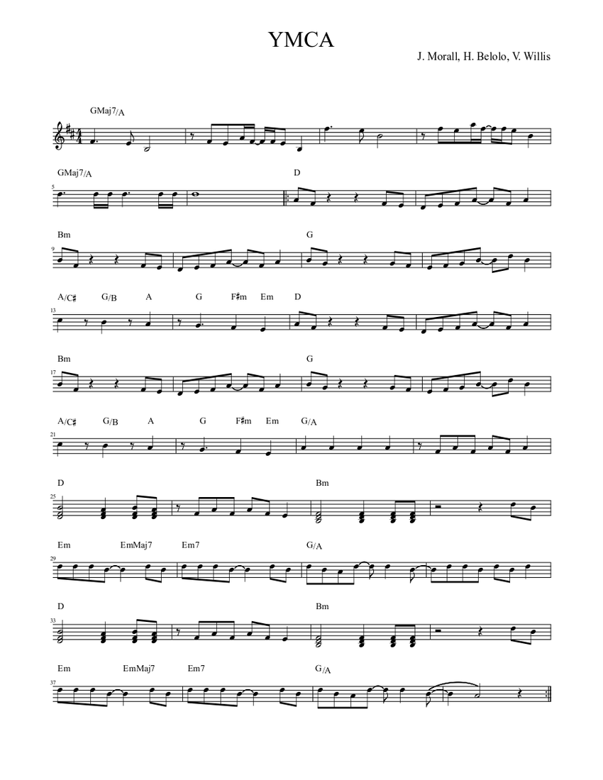 YMCA Sheet music | Download free in PDF or MIDI | Musescore.com