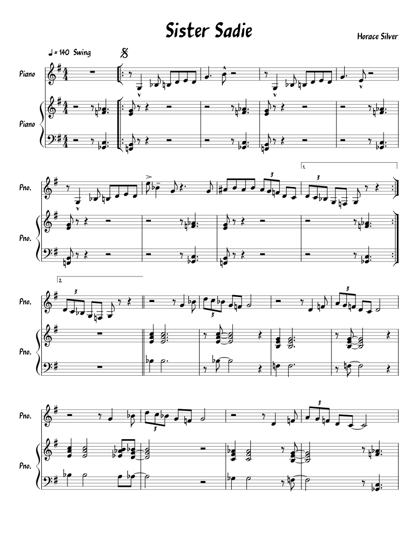 Sister Sadie sheet music for Piano download free in PDF or MIDI