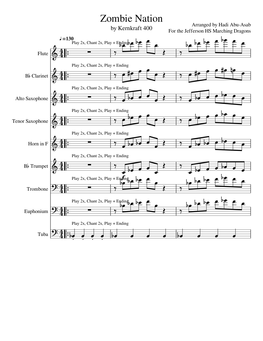 Zombie Nation by Kernkraft 400 sheet music for Flute, Clarinet, Alto ...