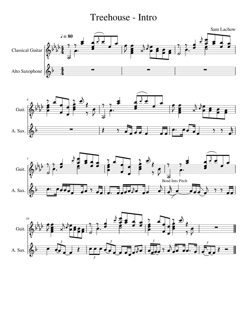 Intro w/ Melody to Treehouse by Sam Lachow Sheet music for Guitar ...
