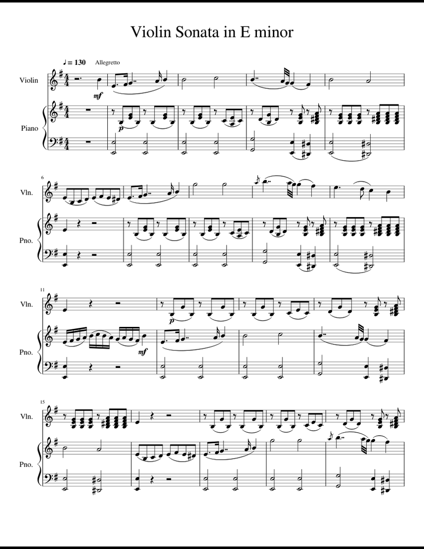 Violin Sonata in E minor sheet music for Violin, Piano download free in ...