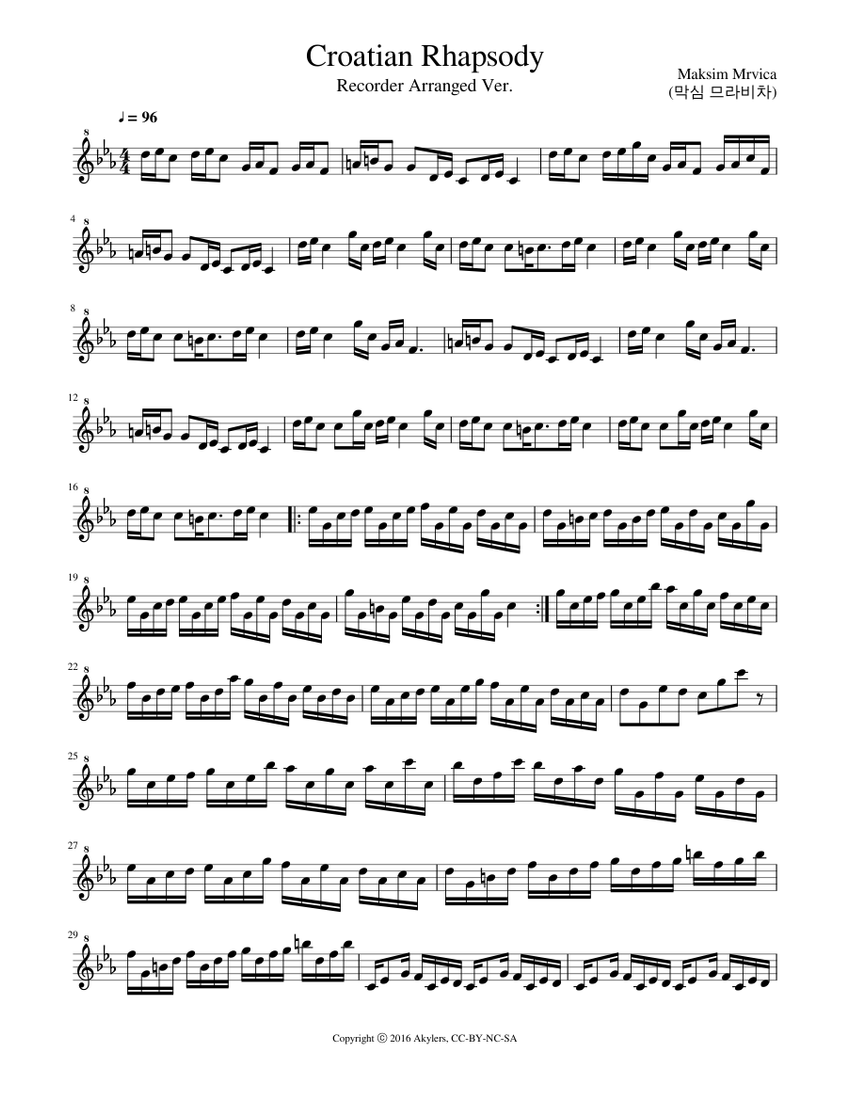 Croatian Rhapsody Sheet music for Recorder (Solo) | Musescore.com