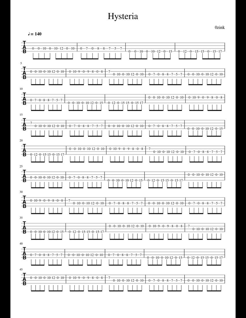 Hysteria sheet music for Bass download free in PDF or MIDI