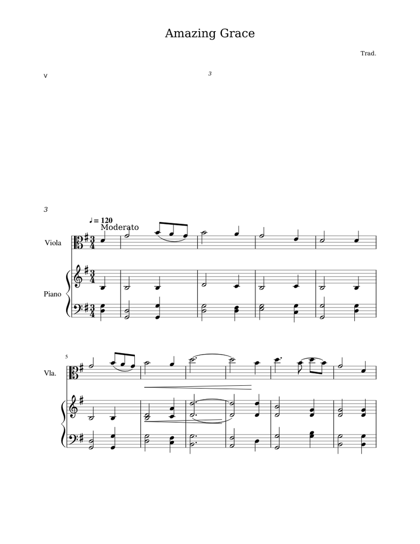 Amazing Grace Sheet music for Piano, Viola | Download free in PDF or ...