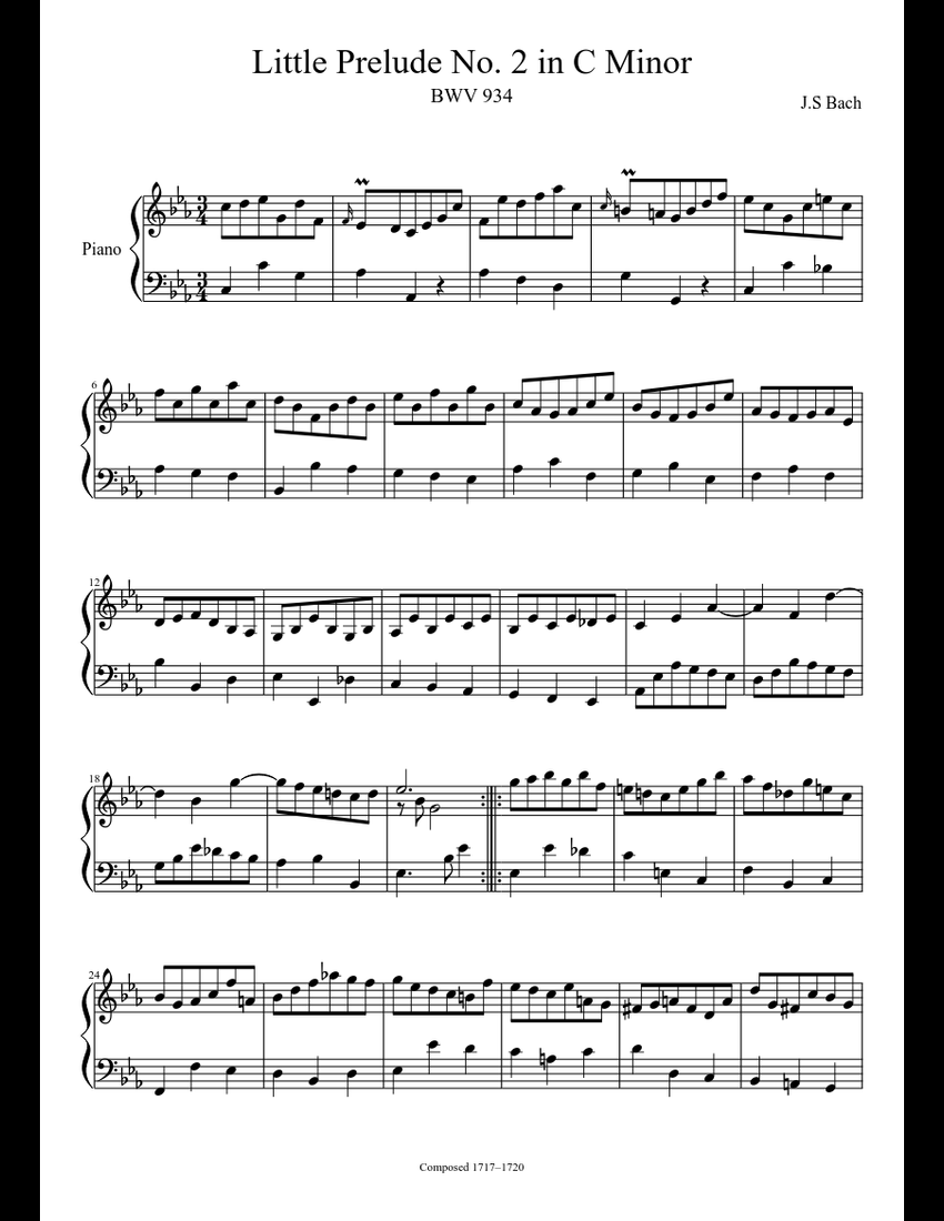 Little Prelude Number 2 in C Minor - BWV 934 sheet music for Piano download free in PDF or MIDI