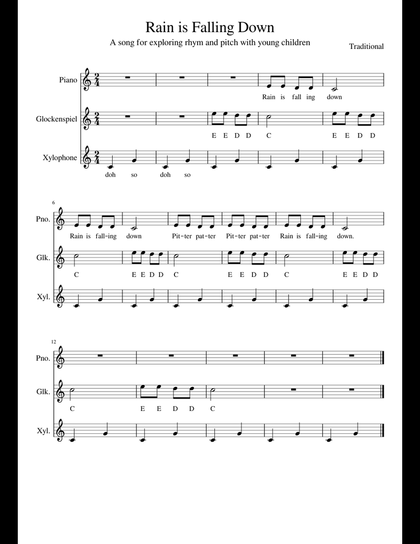 Rain is Falling Down sheet music for Piano, Percussion download free in ...