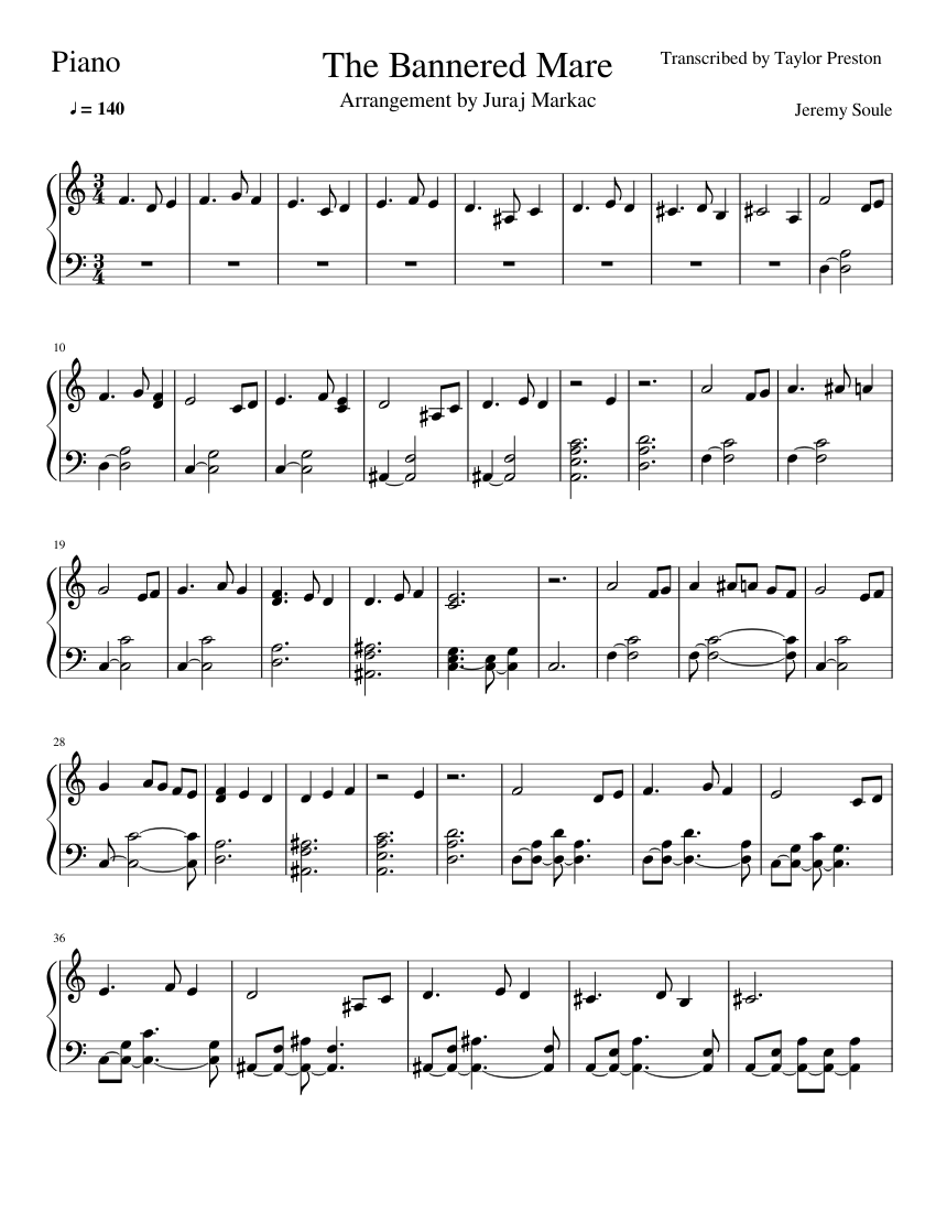 The Bannered Mare sheet music for Piano download free in PDF or MIDI