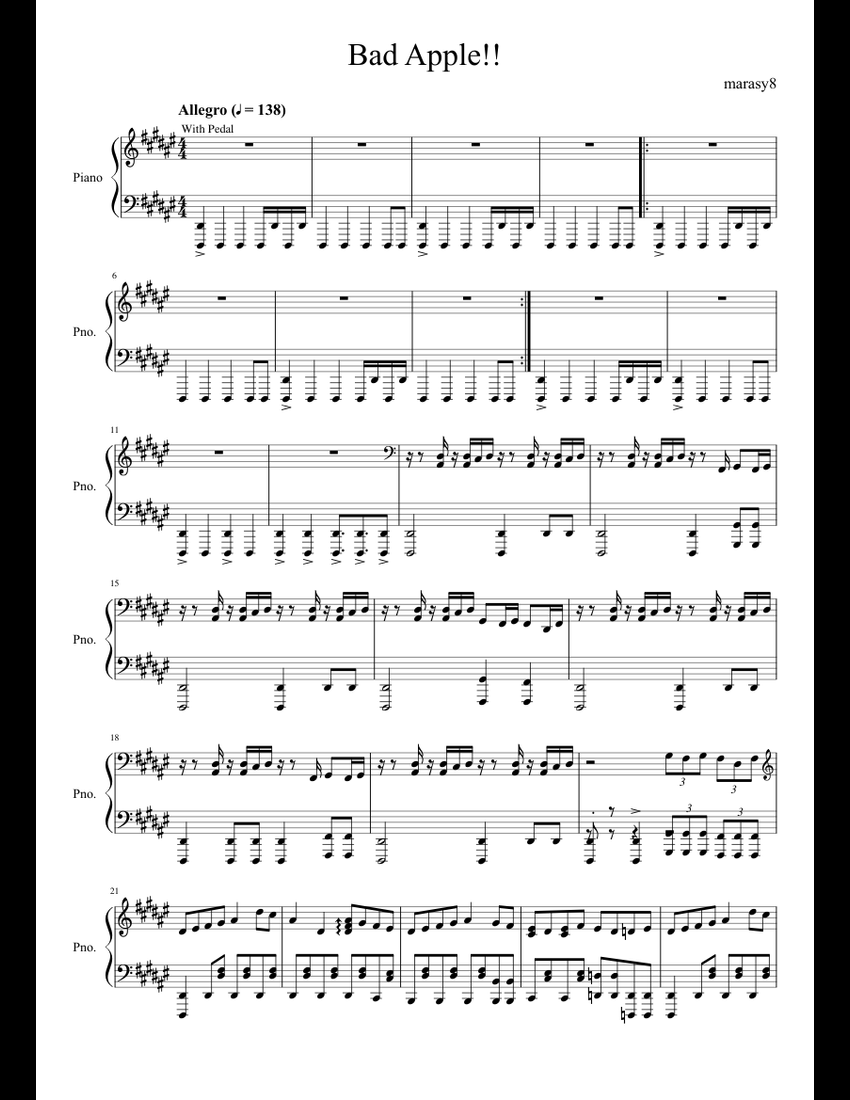 Bad Apple!! Marasy8 2014 Version WIP sheet music for Piano download ...