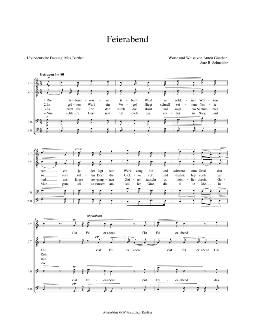 Feierabend Sheet music for Voice | Download free in PDF or MIDI ...
