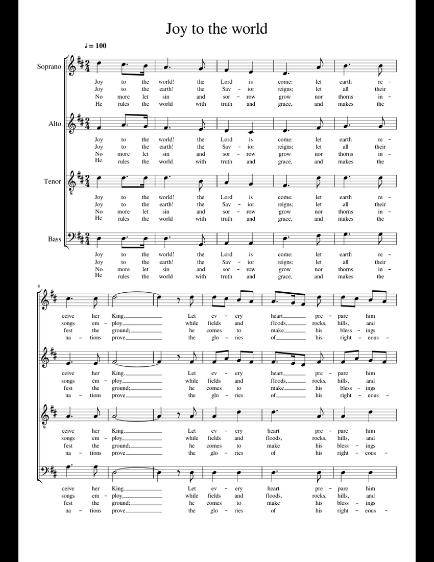 Joy to the world sheet music for Voice download free in PDF or MIDI