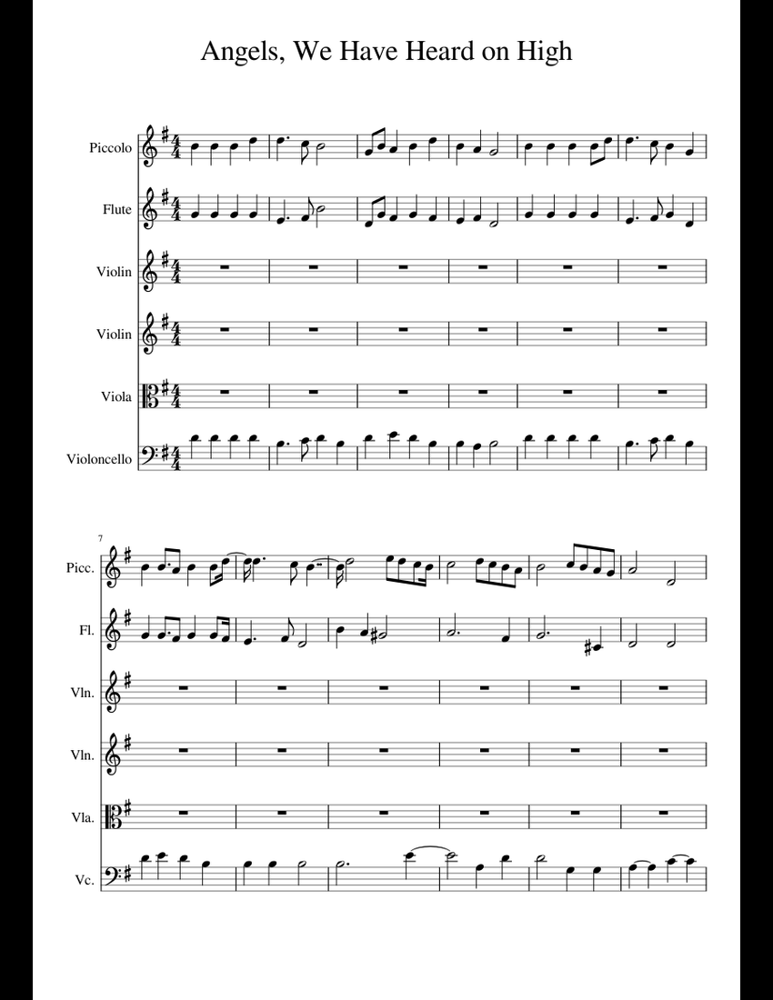 Angels We Have Heard on High sheet music for Flute, Violin, Piccolo ...