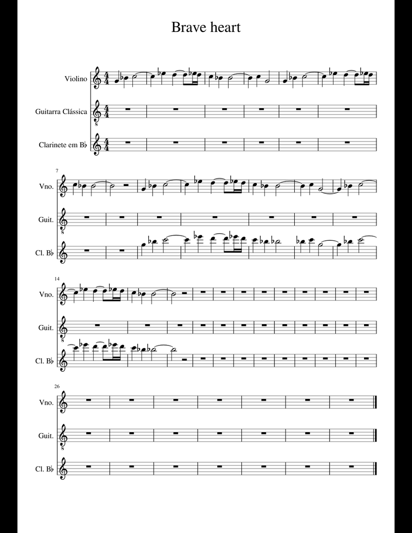 Braveheart sheet music for Violin, Clarinet, Guitar, Recorder download ...