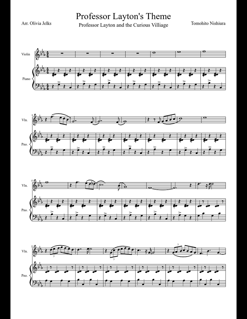 Professor Layton's Theme sheet music for Violin, Piano download free in ...