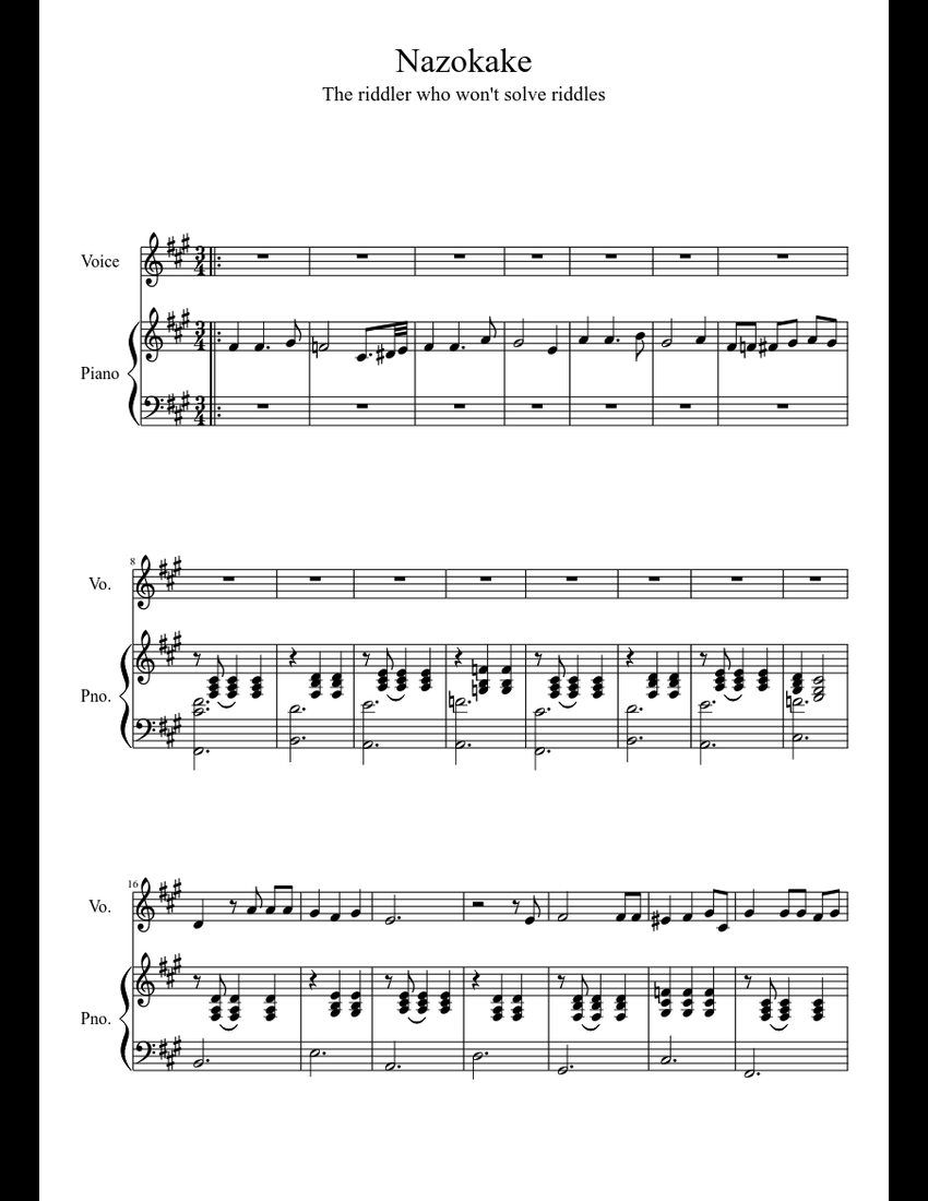 Nazokake - The Riddler who won't solve riddles sheet music for Piano ...