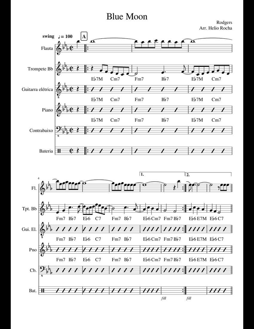 Blue Moon sheet music for Flute, Piano, Trumpet, Guitar download free ...