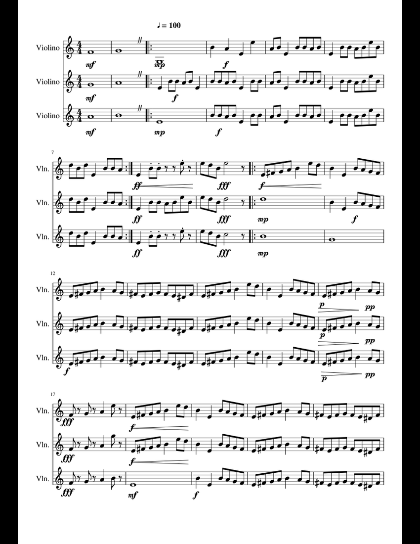 Bad apple modificada para trio de violinos sheet music for Violin ...