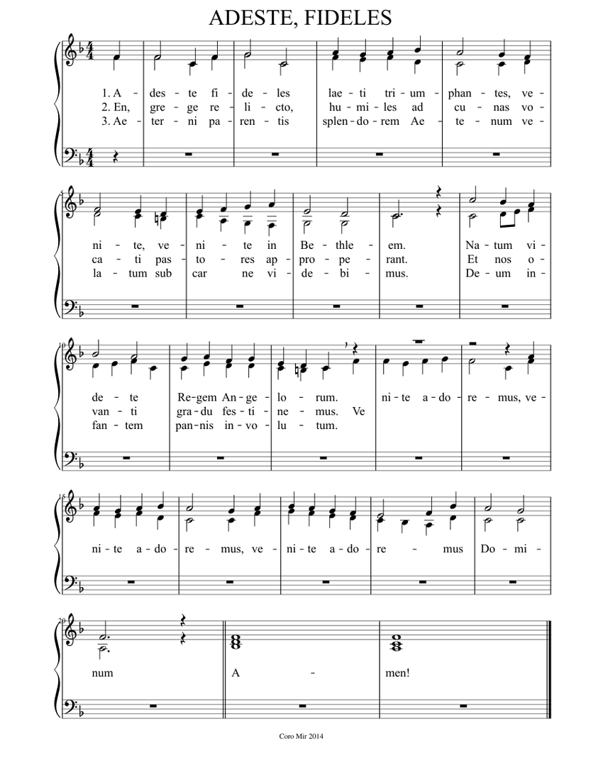 ADESTE FIDELES Sheet music for Piano | Download free in PDF or MIDI | Musescore.com