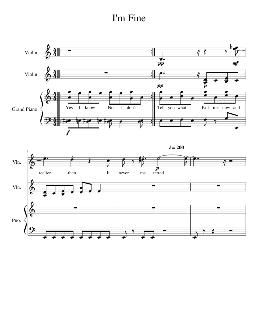I'm Fine Sheet music for Violin, Piano (Mixed Trio) | Musescore.com