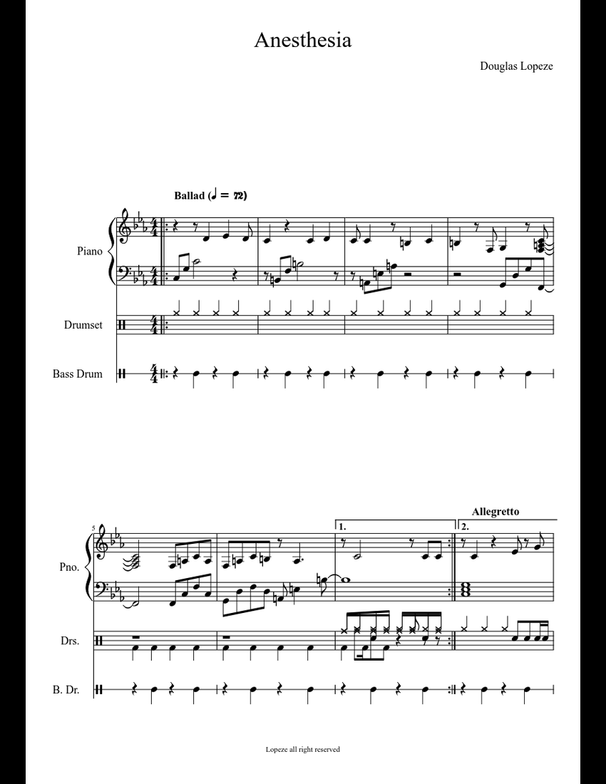 Anesthesia sheet music for Piano, Percussion download free in PDF or MIDI