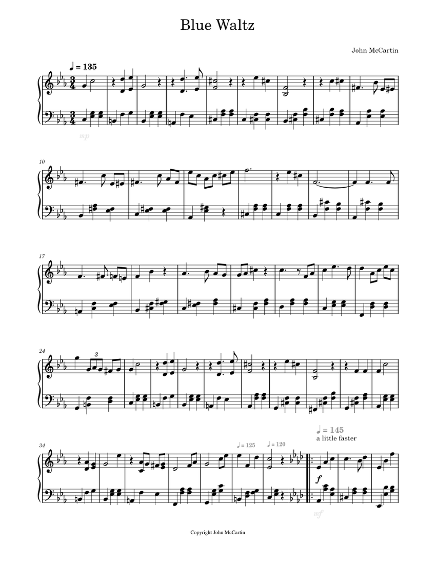 Blue Waltz sheet music for Piano download free in PDF or MIDI