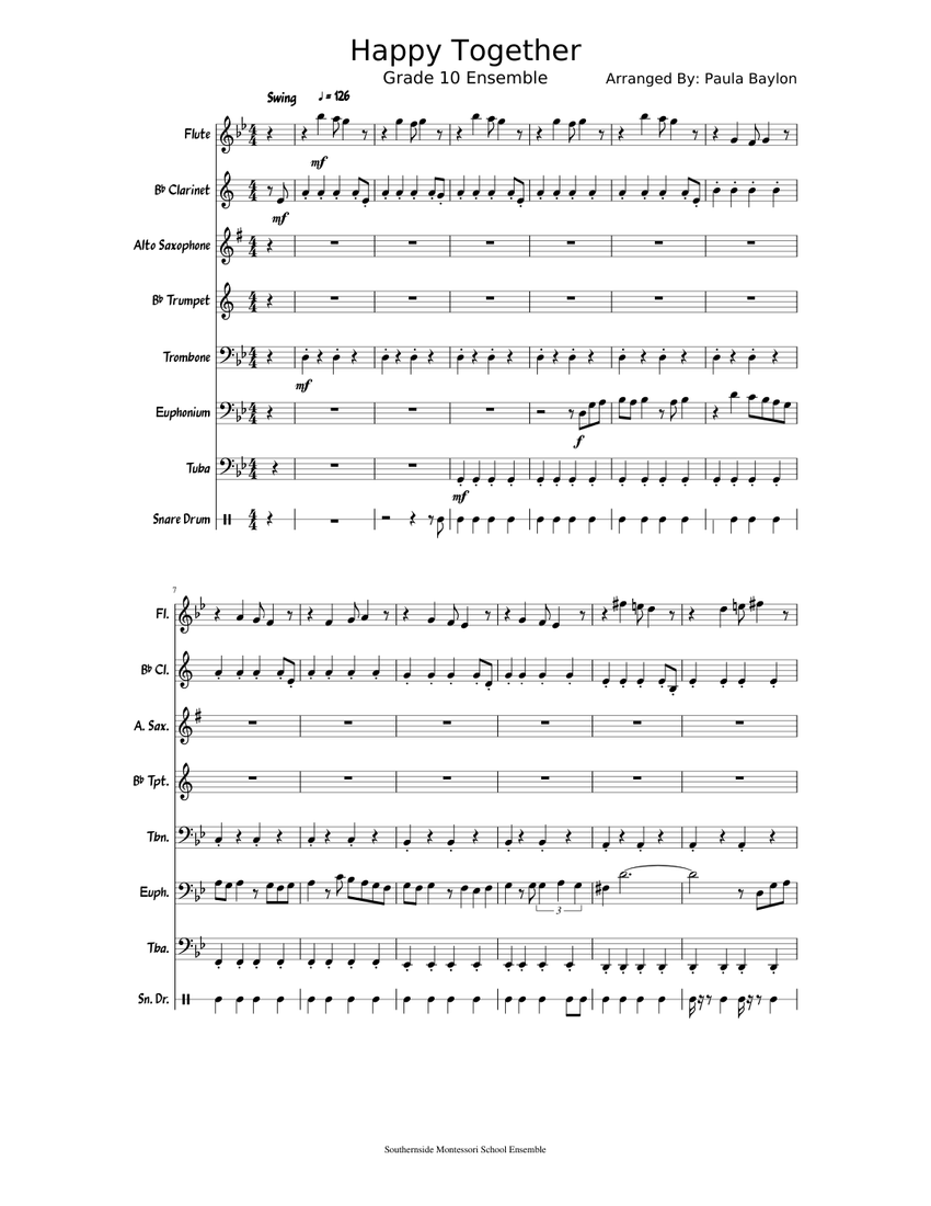 Happy Together Sheet music for Trumpet (In B Flat), Trombone, Flute, Clarinet (In B Flat) & more ...