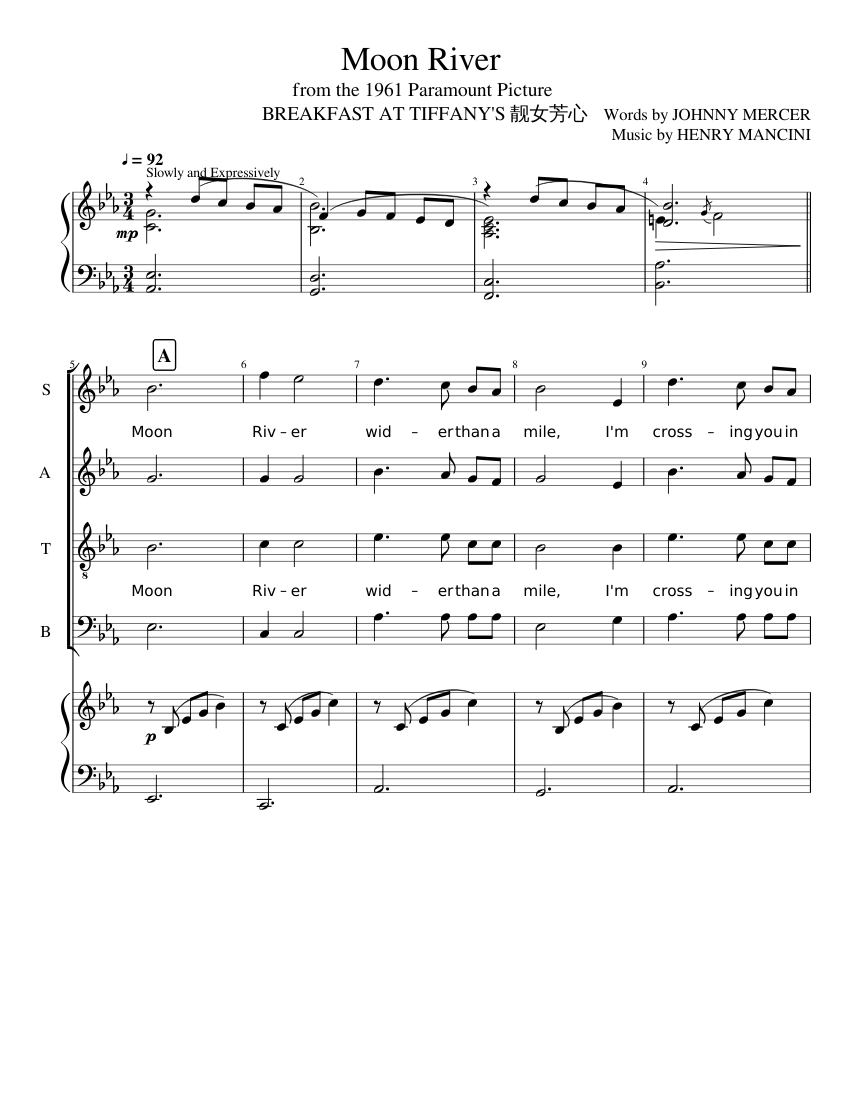 Moon River Sheet music for Flute, Piano, Oboe, Cello | Download free in ...