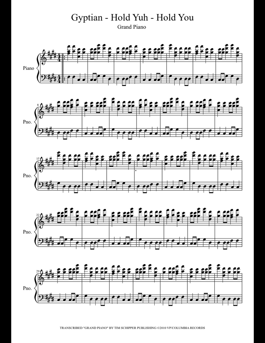 Gyptian (feat. Nicki Minaj) - Hold you - Hold Yuh sheet music for Piano download free in PDF or MIDI