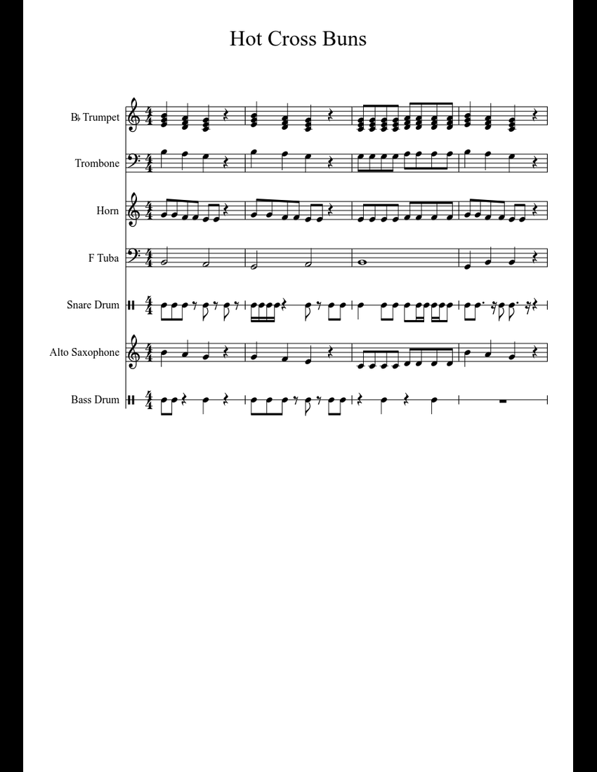 Hot Cross Buns sheet music download free in PDF or MIDI