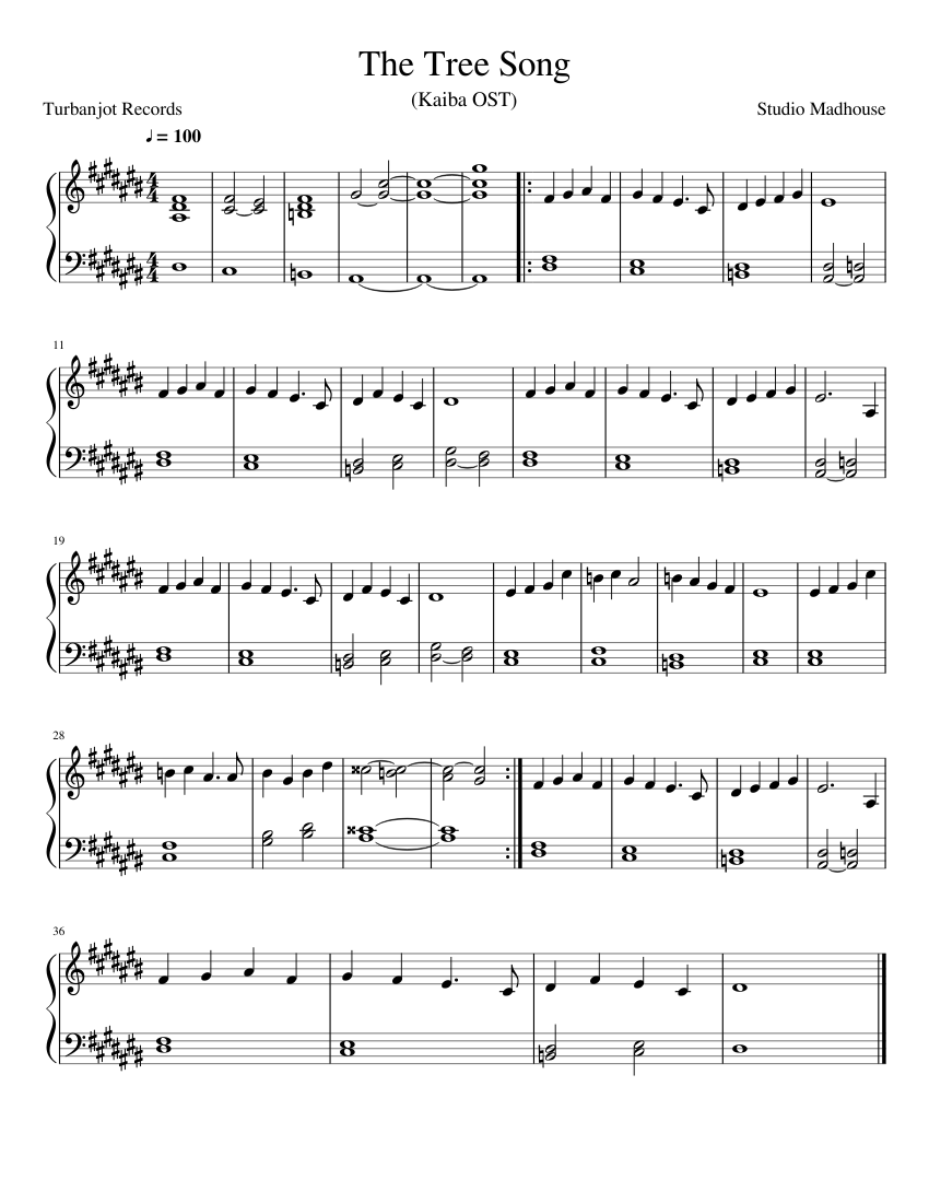 The Tree Song sheet music for Piano download free in PDF or MIDI