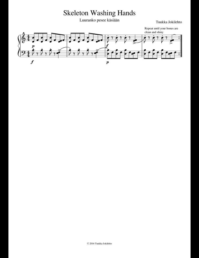 Skeleton Washing Hands (Luuranko pesee käsiään) sheet music for Piano ...
