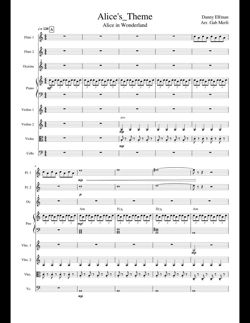 Alice in Wonderland - Alice's Theme sheet music for Flute, Piano, Other ...