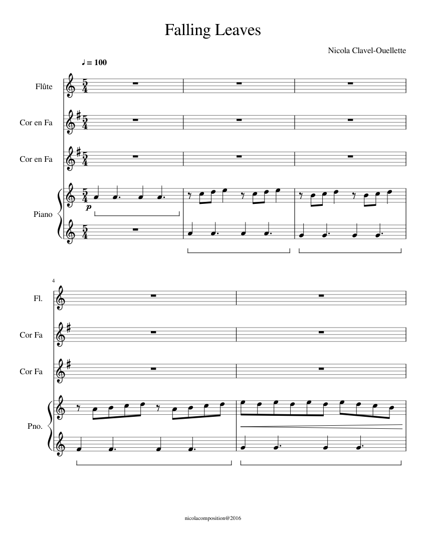 Falling Leaves Sheet music for Flute, Piano, French Horn | Download ...