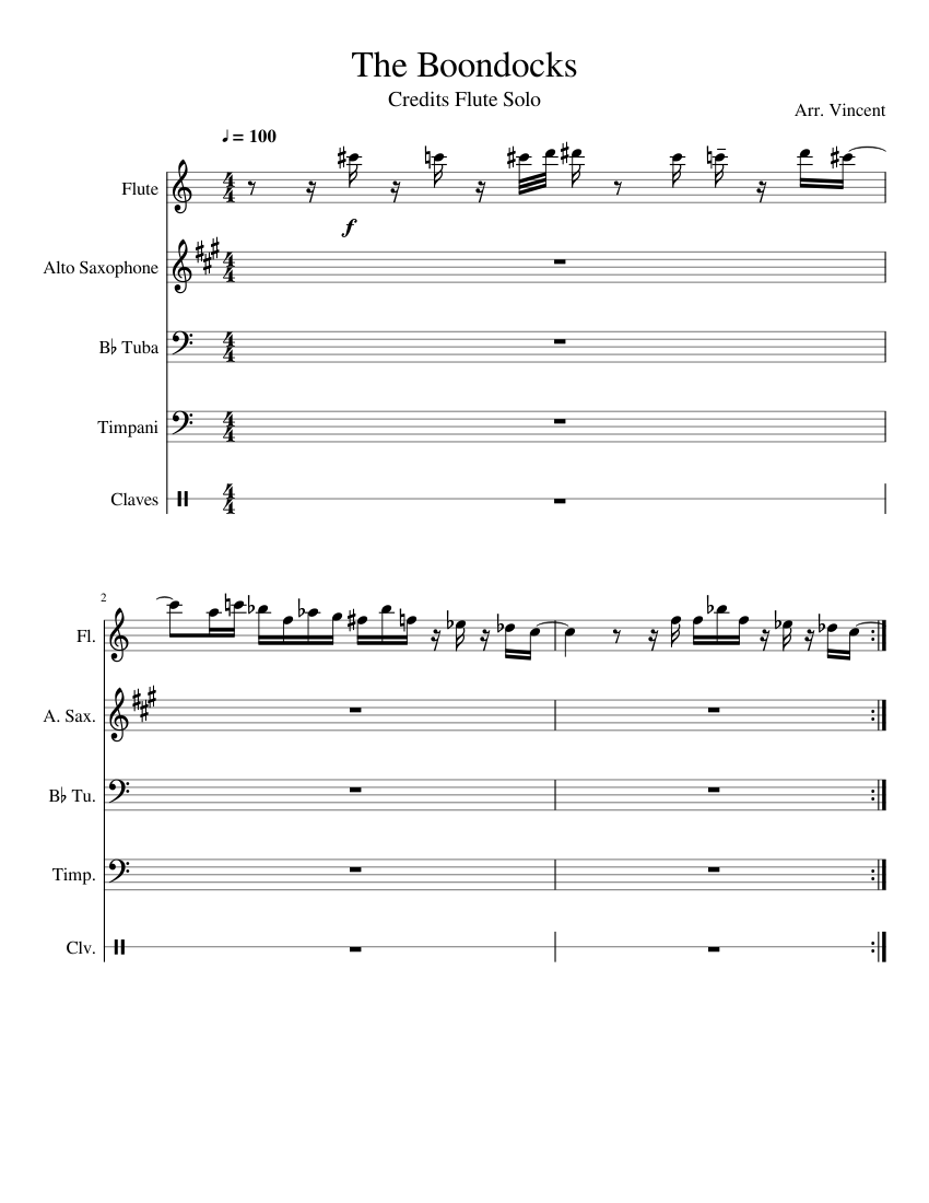 The Boondocks Credits Sheet music for Flute, Alto Saxophone, Tuba ...