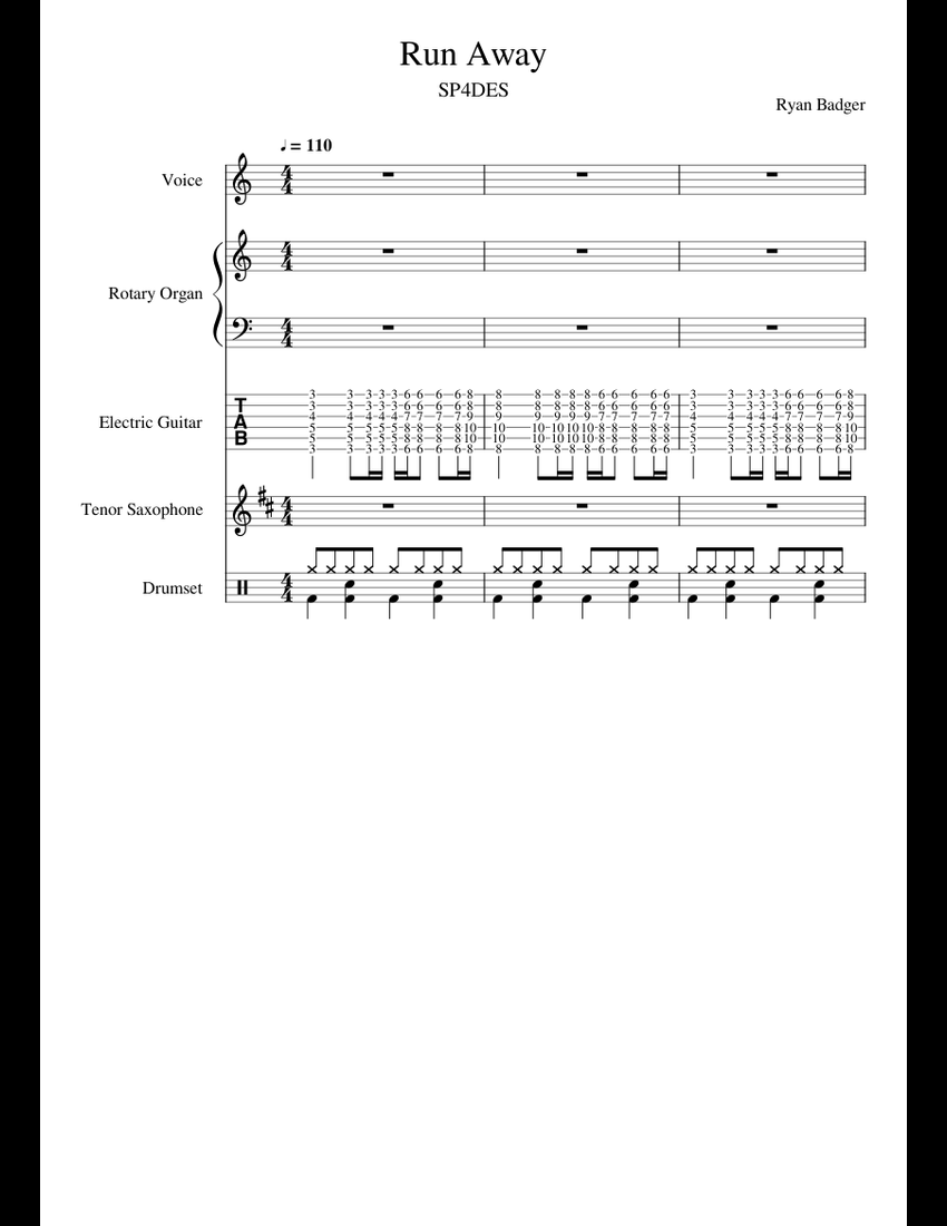 Run_Away sheet music for Voice, Organ, Guitar, Tenor Saxophone download ...