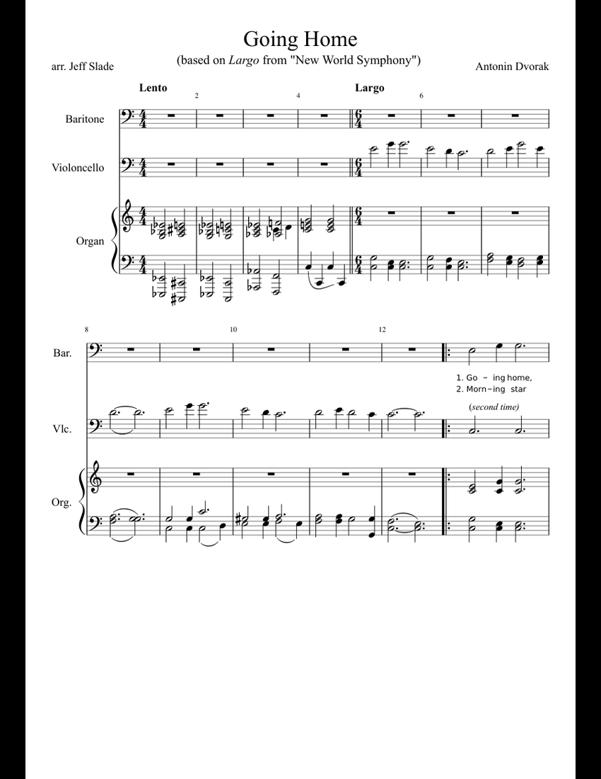 Going Home sheet music for Voice, Cello, Organ download free in PDF or MIDI