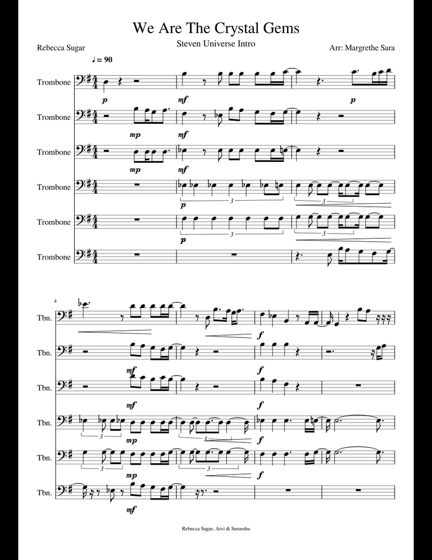 We Are The Crystal Gems for Trombone Quartet sheet music for Trombone ...