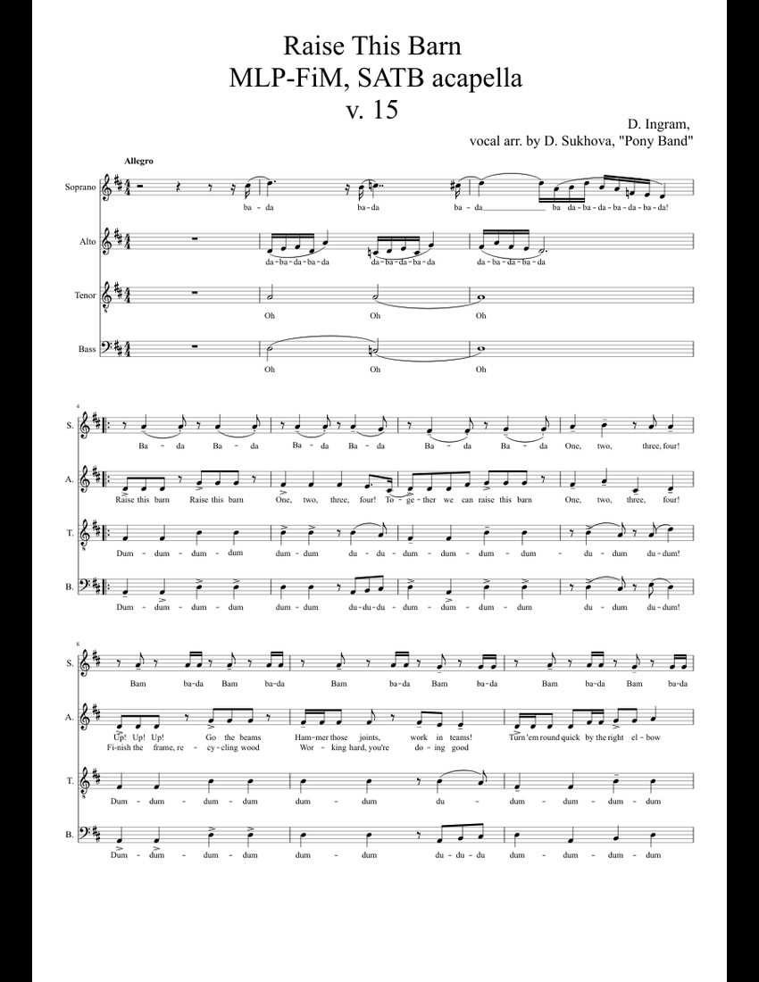 Raise This Barn (MLP-FiM) - SATB acapella sheet music for Clarinet ...