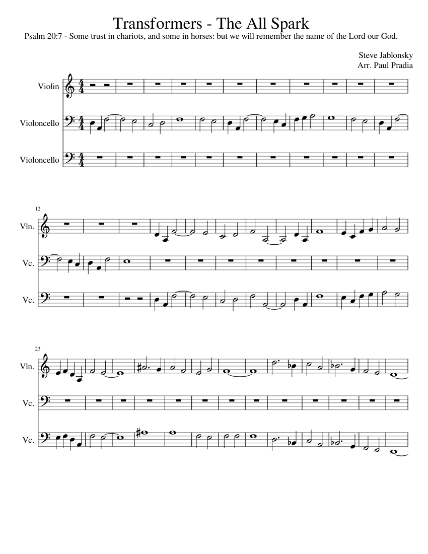 Transformers sheet music for Violin, Cello download free in PDF or MIDI