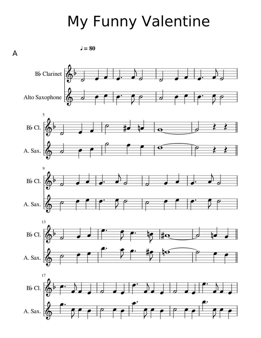 My Funny Valentine Sheet music for Clarinet, Alto Saxophone | Download ...